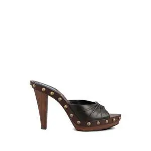 Saint Laurent Embellished Open Toe Mules - Brown