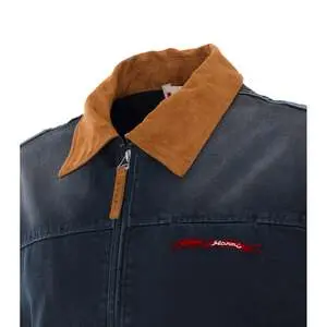 Marni Canvas Jacket With Contrasting Collar And Logo - Blue