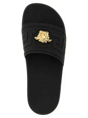Versace La Medusa Embossed Slides - Black