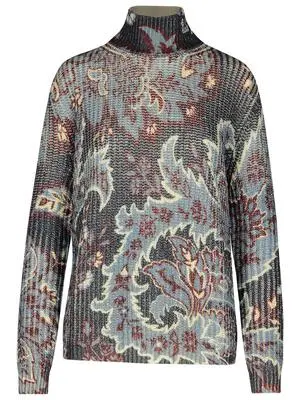Etro ETRO Wool Turtleneck Sweater With Multicolored Logo Patterns Multicolor