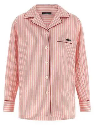 Dolce & Gabbana Striped Cotton Silk Blend Pajama Shirt - Pink