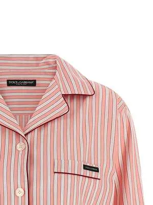 Dolce & Gabbana Striped Cotton Silk Blend Pajama Shirt - Pink