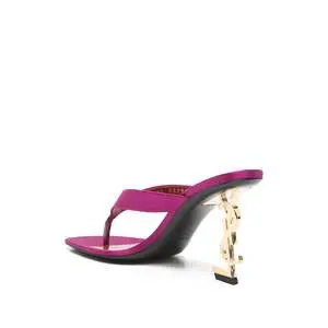 Saint Laurent Thong Strap Monogram Heel Sandals - Pink