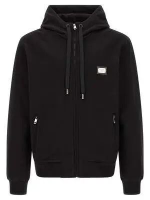 Dolce & Gabbana Logo Plaque Zip-up Hoodie - Black