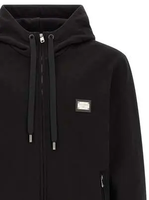 Dolce & Gabbana Logo Plaque Zip-up Hoodie - Black