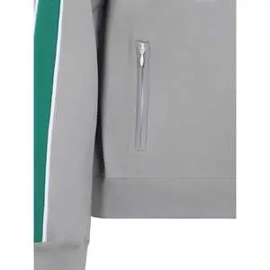 Miu Miu Grey Funnel Neck Zip-up Sweatshirt With Striped Sleeves