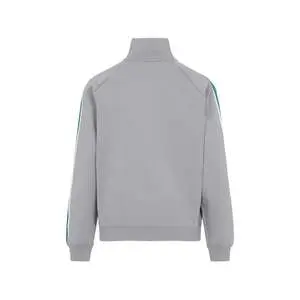 Miu Miu Grey Funnel Neck Zip-up Sweatshirt With Striped Sleeves
