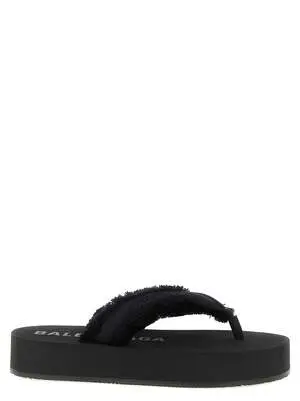 Balenciaga BALENCIAGA "Jet Lag" Brushed Satin Platform Flip Flop Sandals Black