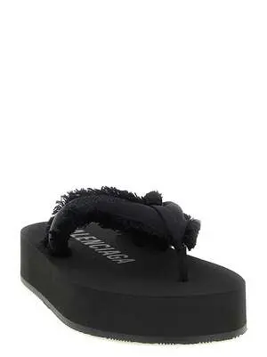 Balenciaga Jet Lag" Brushed Satin Platform Flip Flop Sandals - Black