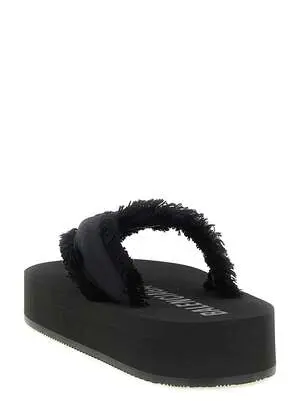 Balenciaga Jet Lag" Brushed Satin Platform Flip Flop Sandals - Black