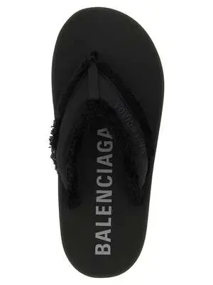 Balenciaga Jet Lag" Brushed Satin Platform Flip Flop Sandals - Black