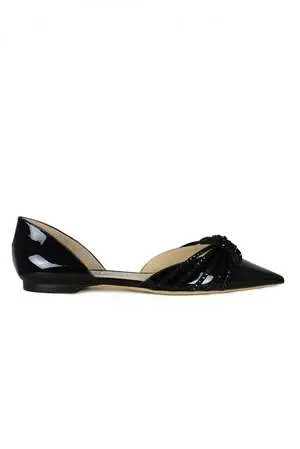 JIMMY CHOO Kaitence Flat With Crystal Embellished Bow - Black