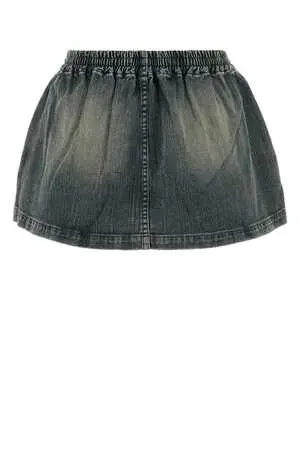 Balenciaga Denim Mini Skirt With Drawstring Waist - Blue