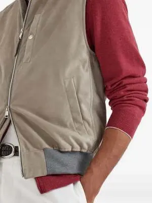 Brunello Cucinelli Sleeveless Leather Zip-up Jacket
