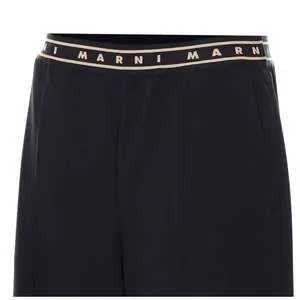 Marni Wide Leg Logo Waistband Pants - Black