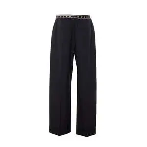 Marni Wide Leg Logo Waistband Pants - Black