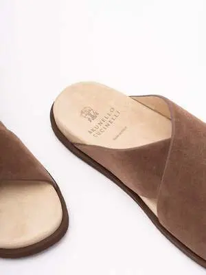 Brunello Cucinelli Leather Crossover Strap Sandals