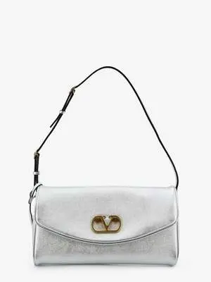 Valentino Garavani Laminated Leather Shoulder Bag - Silver