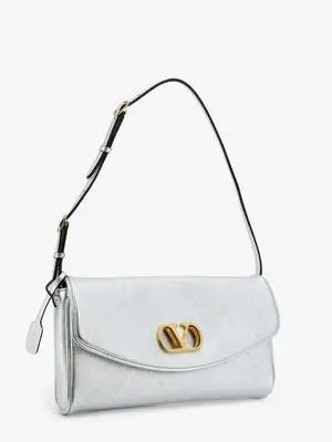 Valentino Garavani Laminated Leather Shoulder Bag - Silver