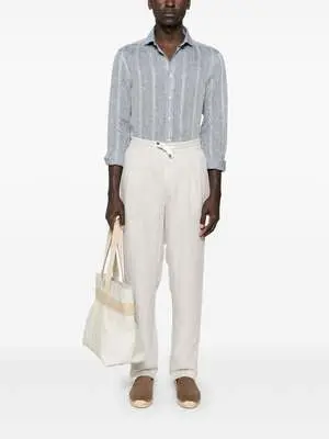 Brunello Cucinelli Garment-dyed Double Pleated Linen Pants With Drawstring - Multicolor