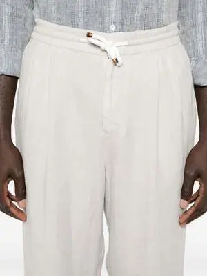 Brunello Cucinelli Garment-dyed Double Pleated Linen Pants With Drawstring - Multicolor