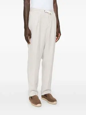 Brunello Cucinelli Garment-dyed Double Pleated Linen Pants With Drawstring - Multicolor