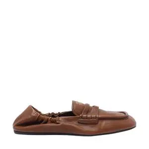 Miu Miu Ruched Leather Loafers - Brown