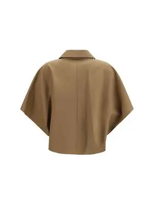Max Mara Cotton Cape With Button Fastening And Side Slits - Brown