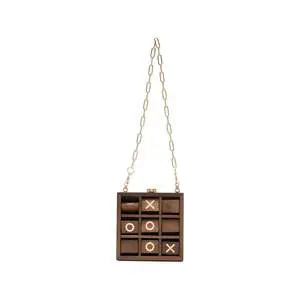Cult Gaia Wooden Tic Tac Toe Box Clutch With Gold Tone Chain