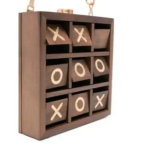 Cult Gaia Wooden Tic Tac Toe Box Clutch With Gold Tone Chain