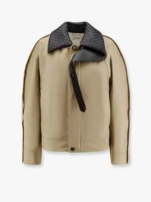 Bottega Veneta Cotton Jacket With Intrecciato Leather Collar - Multicolor