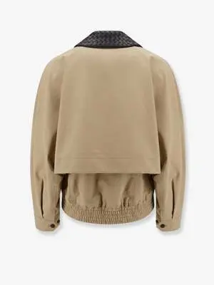 Bottega Veneta Cotton Jacket With Intrecciato Leather Collar - Multicolor
