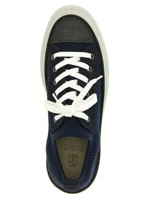 Brunello Cucinelli Cotton And Suede Knit Sneakers With Monile 'precious Toe
