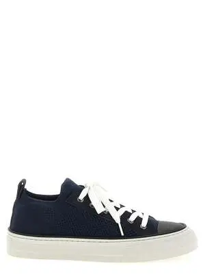 Brunello Cucinelli Cotton And Suede Knit Sneakers With Monile 'precious Toe - Blue