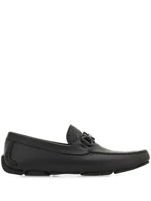 FERRAGAMO Embossed Gancini Monogram Driving Loafers - Black