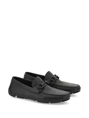 FERRAGAMO Embossed Gancini Monogram Driving Loafers