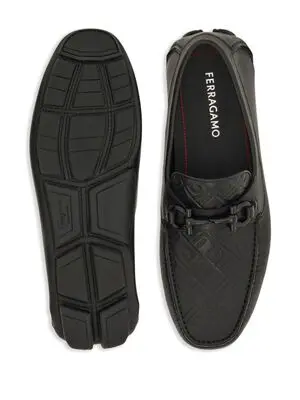 FERRAGAMO Embossed Gancini Monogram Driving Loafers