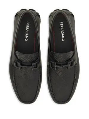 FERRAGAMO Embossed Gancini Monogram Driving Loafers