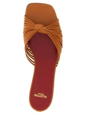Valentino Garavani Kid Leather Knot Detail Slides - Brown