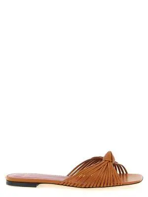 Valentino Garavani Kid Leather Knot Detail Slides - Brown