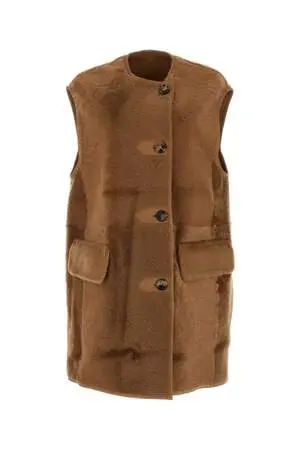 Max Mara Sleeveless Shearling Coat - Brown