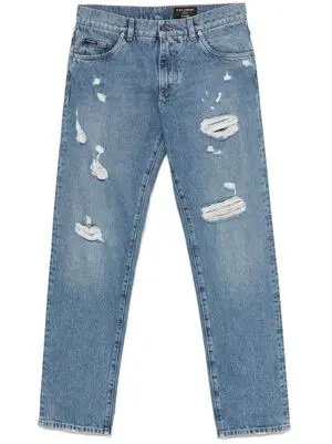 Dolce & Gabbana Classic Five-pocket Cotton Jeans With Distressing - Blue