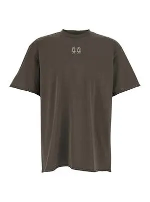 44 LABEL GROUP Grey Crew Neck T-shirt With Maxi Logo On The Back In Cotton For