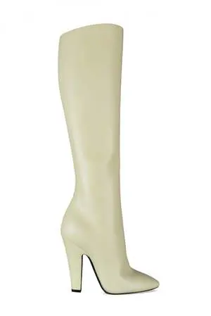 Saint Laurent SAINT LAURENT Leather Zip-Up High Heel Boots Cream