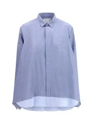 Sacai Striped Poplin Shirt With Double Layer Sleeves - Blue