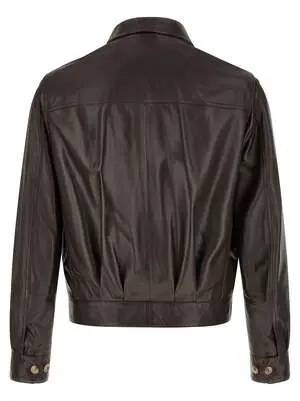 Brunello Cucinelli Leather Jacket With Shirt Collar - Brown