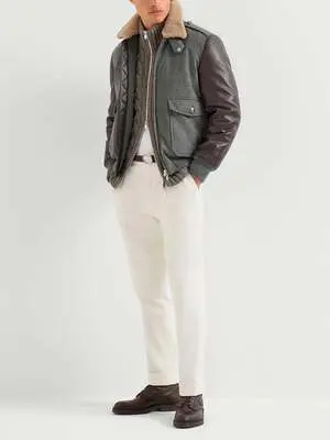 Brunello Cucinelli Leather Jacket With Shirt Collar