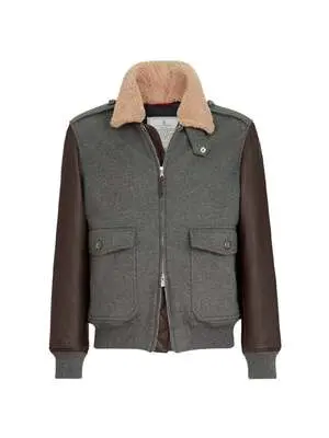 Brunello Cucinelli Leather Jacket With Shirt Collar - Multicolor