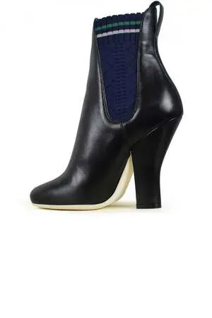Fendi Leather Ankle Boots With Blue Elastic Inserts