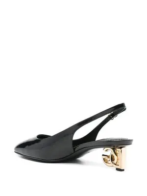 Dolce & Gabbana Logo-heel Patent Leather Slingback Pumps - Black